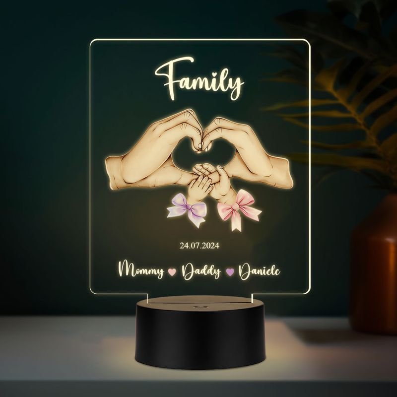 Personalized Family LED Night Light with Names & Date | Heart Hands ...